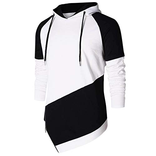 Hoodies for Men Thenlian Man Autumn Spring Patchwork Long Sleeve Hoodies Sweatshirt Blouse Shirt(Black, XL)