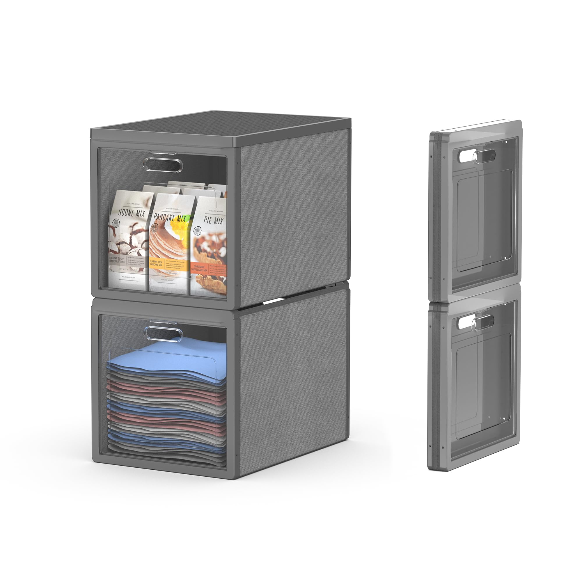 Domsanistor 4 GridsFolding Storage Bins with Lids, Stackable ClosetOrgamizers,Collapsible Storage Boxes, Fabric-PlasticStorage Bins with Door for Clothes, Shoes 11.8x15.75x39.37 inches