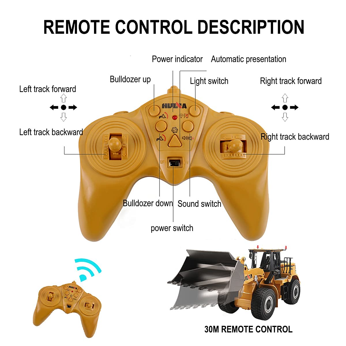 Mostop Remote Control Front Loader 9 Channel Bulldozer Toy RC Construction Vehicles Truck, 2.4Ghz Remote Control Bulldozer 4WD Shovel Loder Tractor for Boys Kids with Lights & Sounds