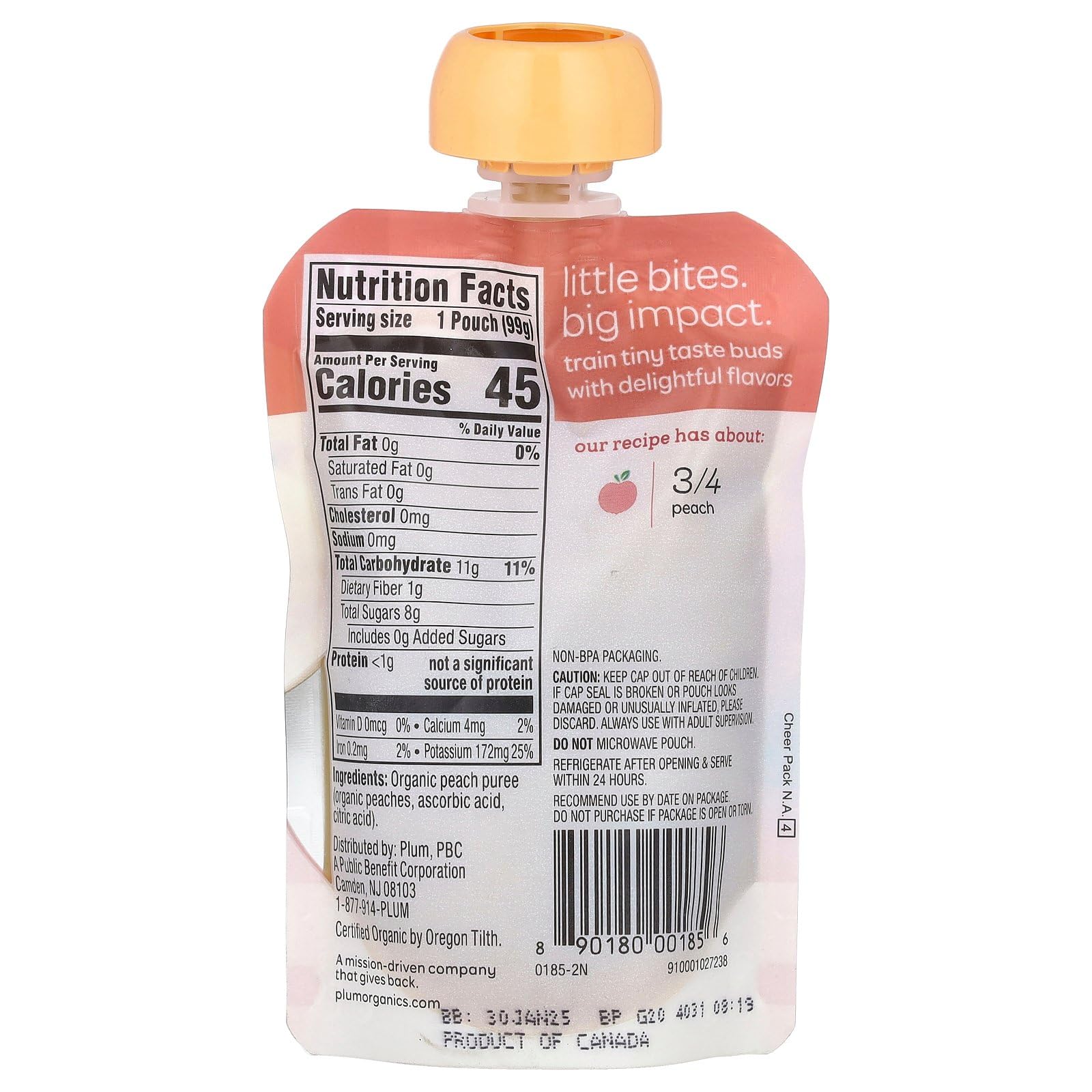 Plum Organics Baby Stage 1 Food, Just Peaches, 3.5 oz