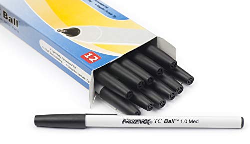 Kittrich Corporation Promarx TC Ball Premium Medium Ballpoint Stick Pens, 1.0 mm, Black Ink, 12 count