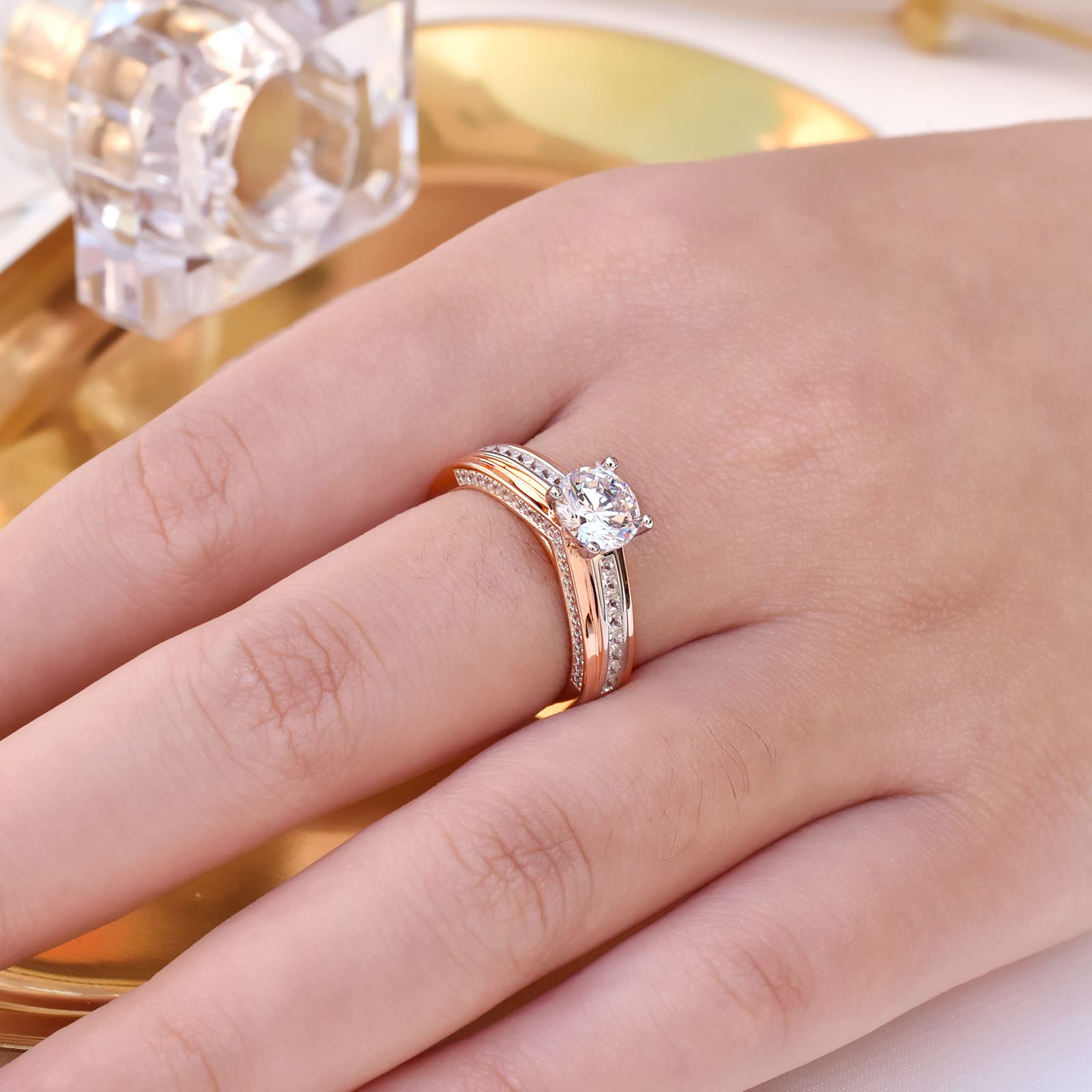 Blongme 2.5 CT Wedding Rings for Women Engagement Ring Sterling Silver AAAAA Cz 925 Sterling Silver Round Solitaire Rose Gold Size 6