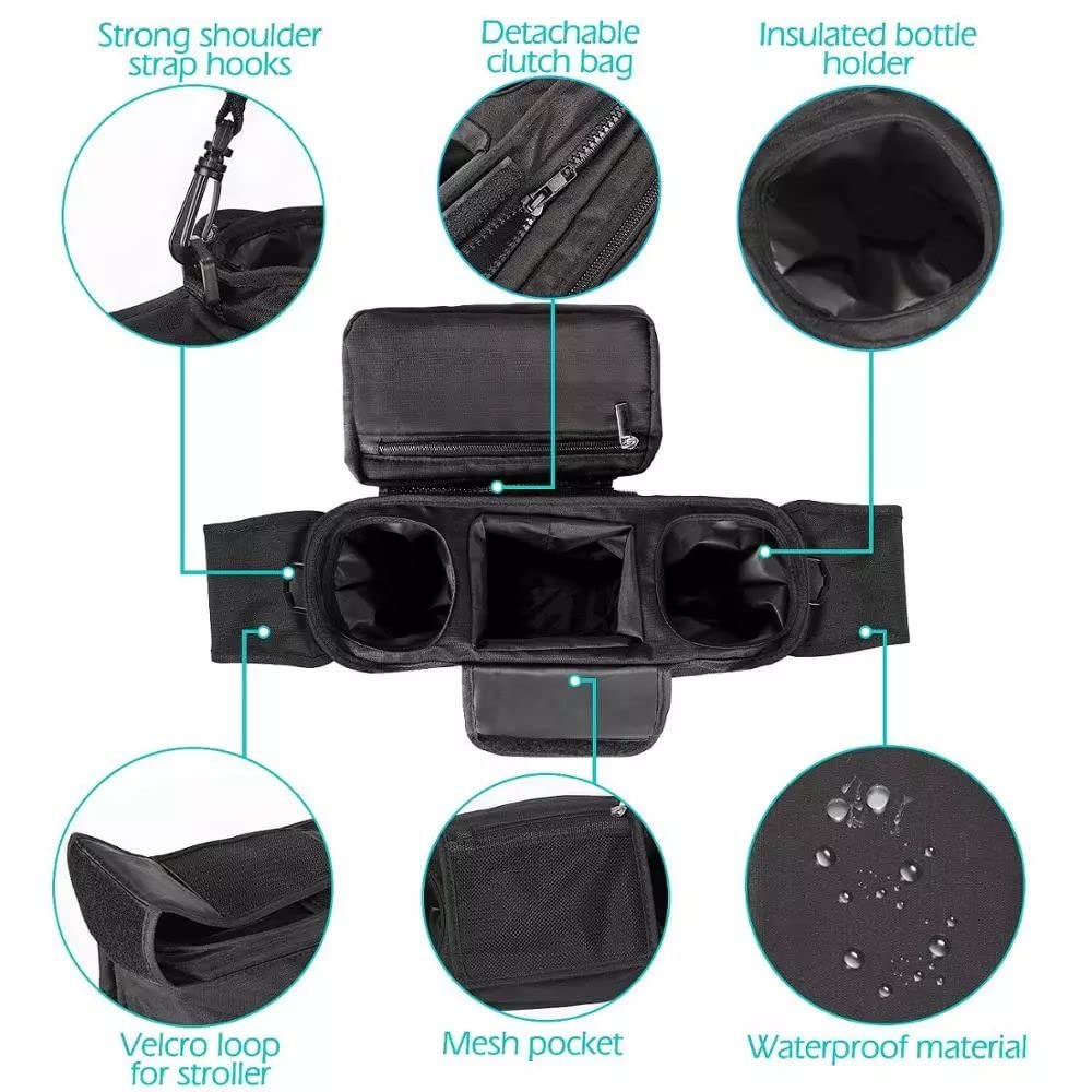 Baleek Stroller organizer with two cup holders, non-slip straps, fits any stroller or nursing chair