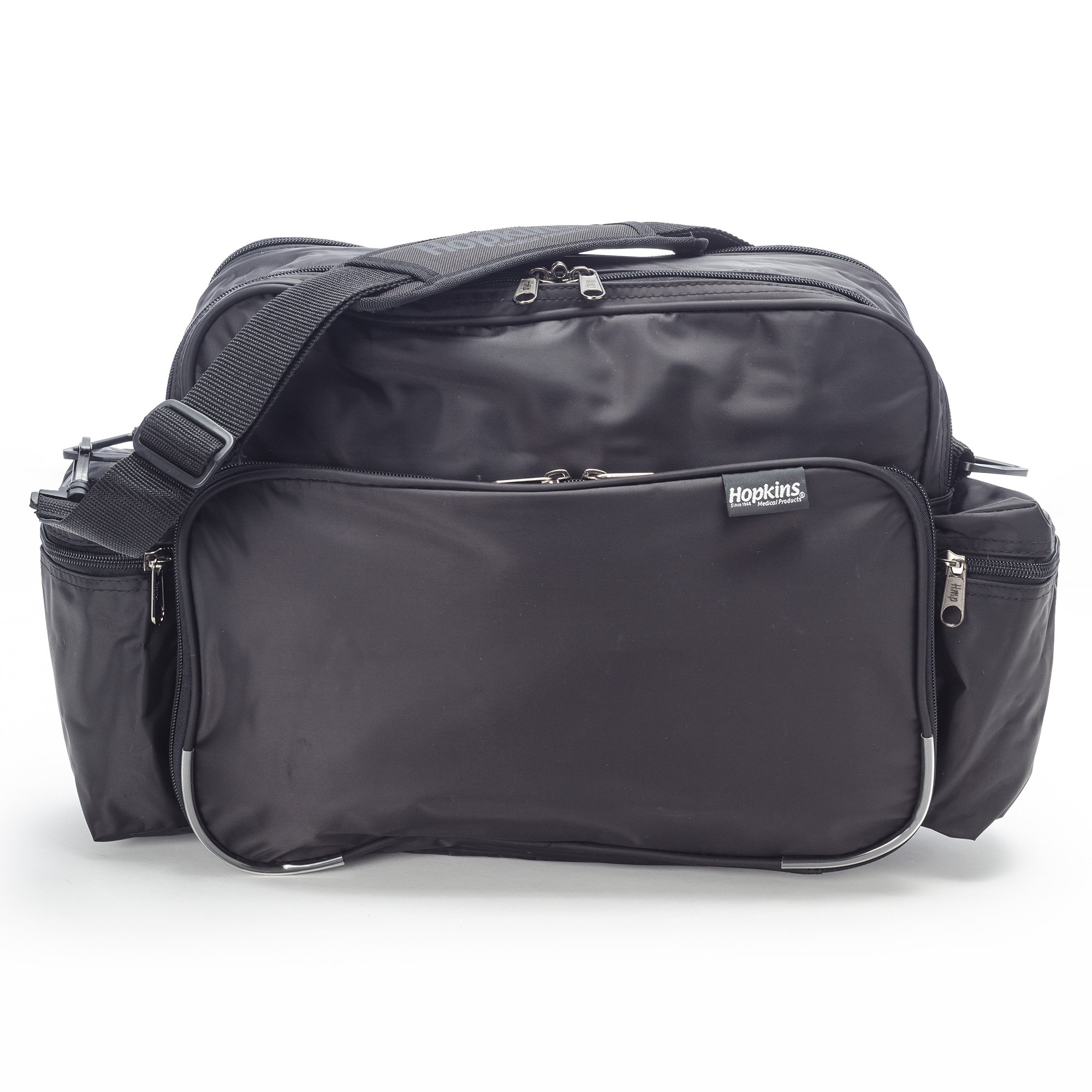 Hopkins Medical Products Original Home Health Shoulder Bag, 70D Waterproof Nylon, Fold-Down Compartment for Easy Access, Adjustable Straps, 14x11x7 inch, Black