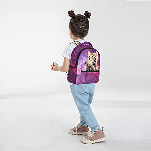 Dujiea 12" Kids Backpack Cute 3d Cat Galaxy Kitty Toddler Backpack For Boys Girls, Preschool Kindergarten Schoolbag Nursery Travel Bag With Chest Strap