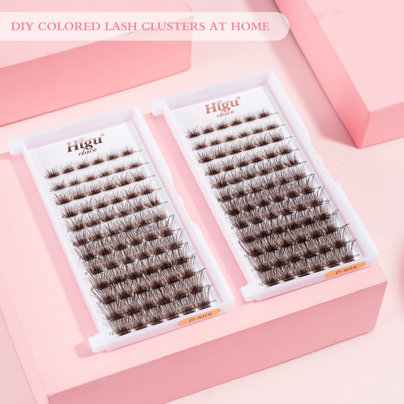 Colored Lash Clusters DIY Eyelash Extensions 72 C/D Curl Colored Cluster Lashes Brown Blue Purple Green Red Individual Lashes Cluster Eyelash Clusters Thin Band DIT at Home(Volume Brown-D mix8-16)
