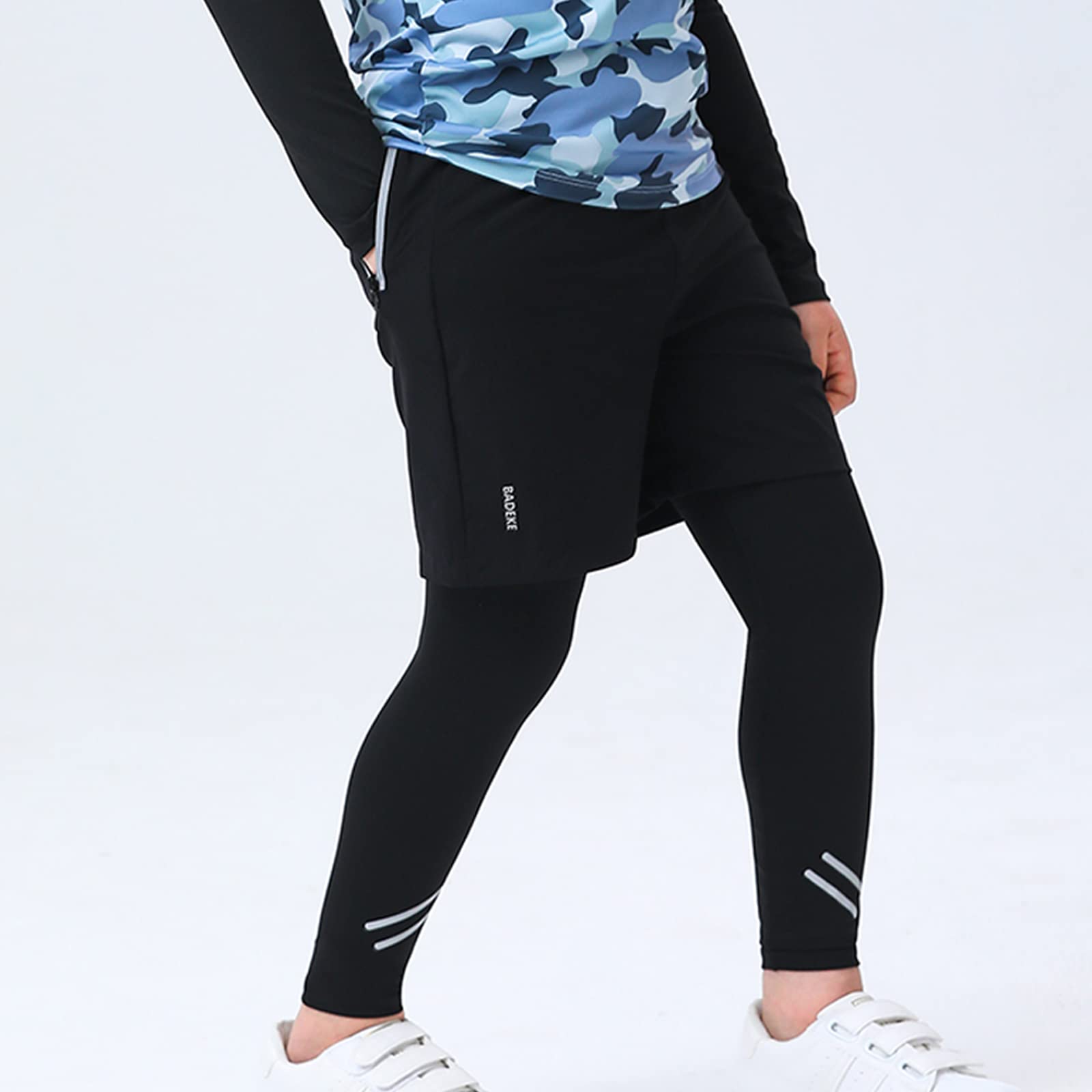 Badeke Boys 2 in 1 Running Compression Pants,Quick Drying Breathable Training Exercise Pants, Workout Athletic Legging Pants