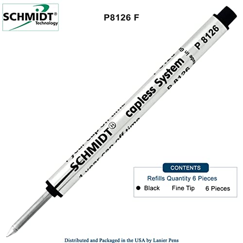 Retro 1951 Short Capless Rollerball Ink Refill Fine Tip, Schmidt P8126, P8126 Short Black, 6-Pack Schmidt Capless Roller Ball refills, fits Retro 51 Tornado Roller Ball Pens.