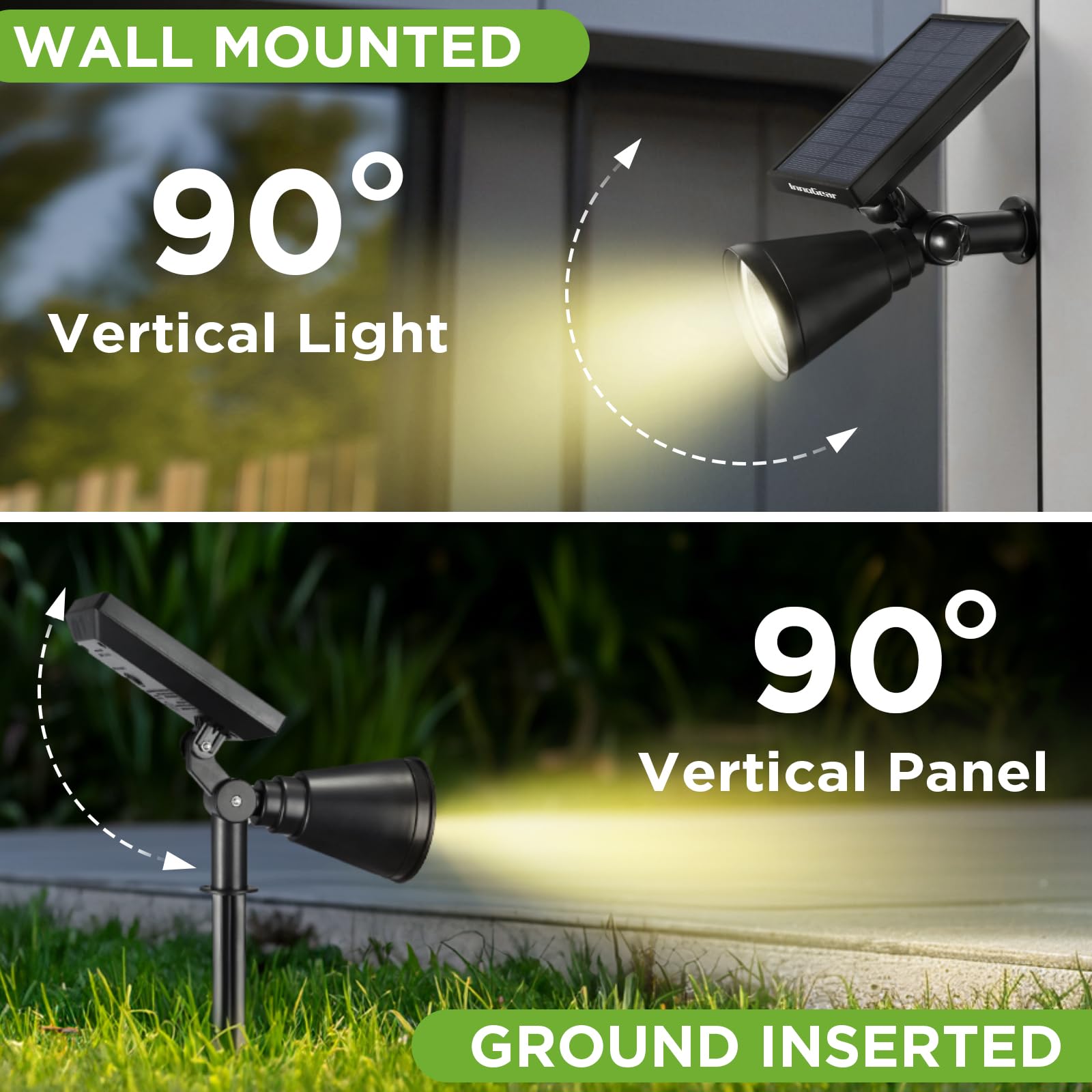 InnoGear Solar Lights Outdoor Waterproof Solar Garden Light for Outside Yard Landscape Lighting Pathway Spot Lights Spotlight Wall Light Auto On/Off, Pack of 2 (Warm White)