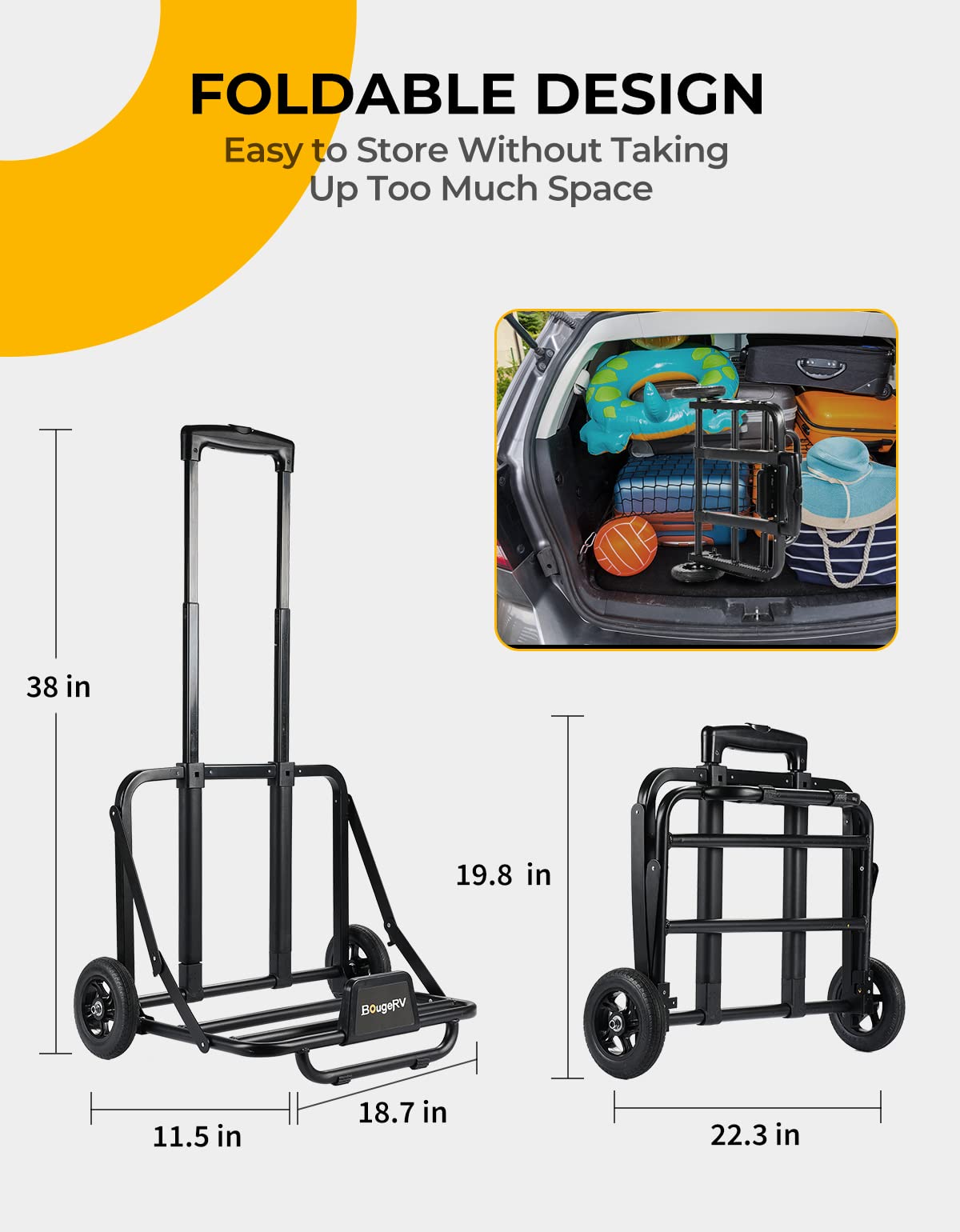 BougeRV Folding Hand Truck for Power Station,with Casters Foldable Lightweight Silent Compact Load-Resistant Trolley Car for Travel, Camping, Moving