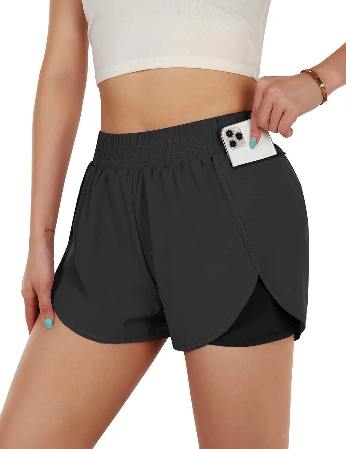 Blooming Jelly Womens 2 in I Running Shorts Sport Workout Shorts Athletic Shorts with Pockets 2023 (Small, Black)