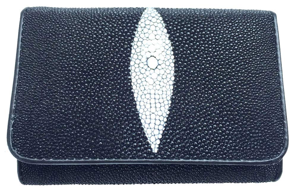 Julie Genuine Real Stingray Skin One Eye Leather Trifold Clutch Black Wallet Purse