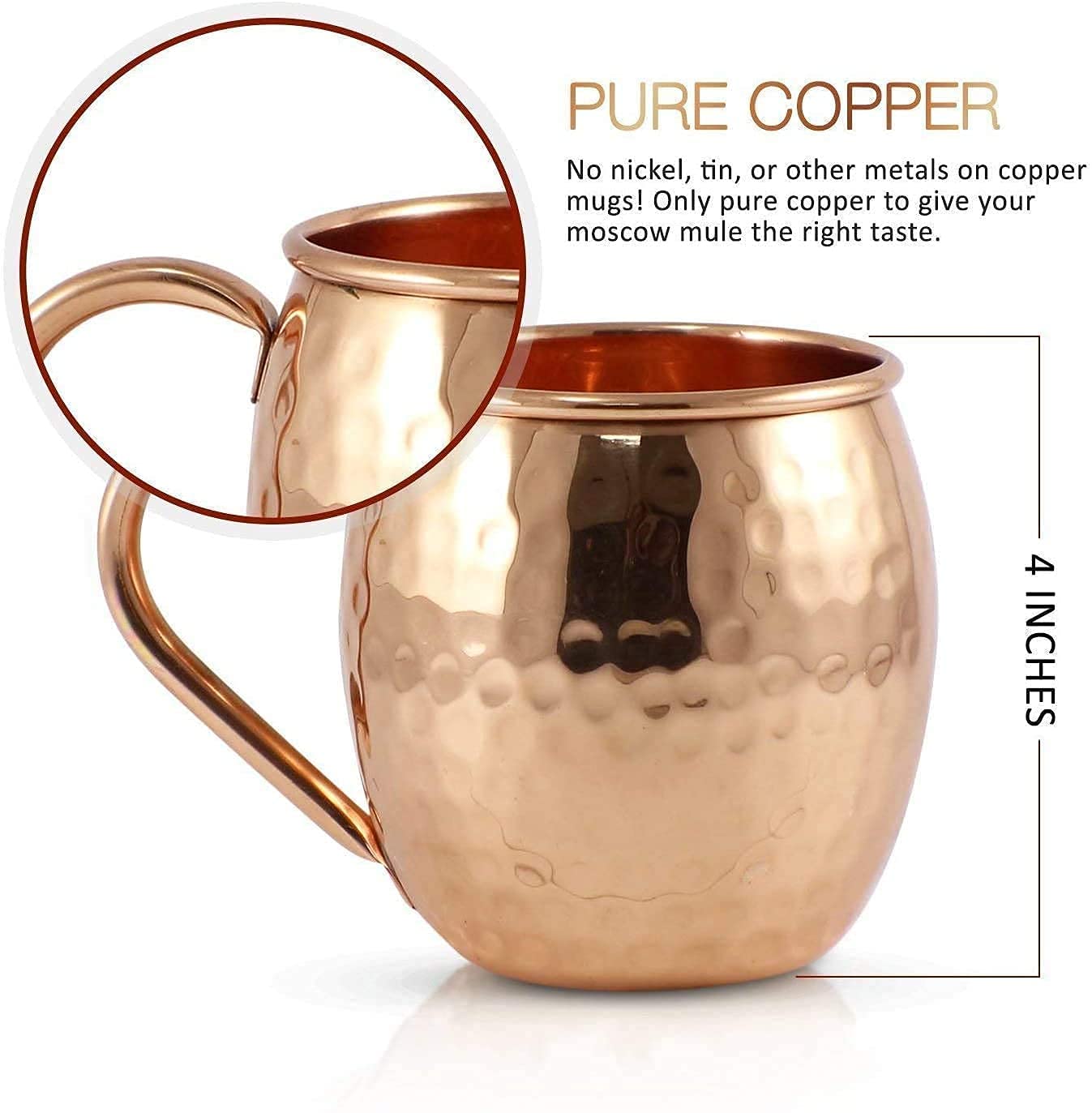 BOLD & DIVINE Authentic Moscow Mule Copper Mugs | Solid 100% Copper Cups Set w/ 4 Straws, 1 Shot Glass, 1 Spoon | Set of 4 (16oz)