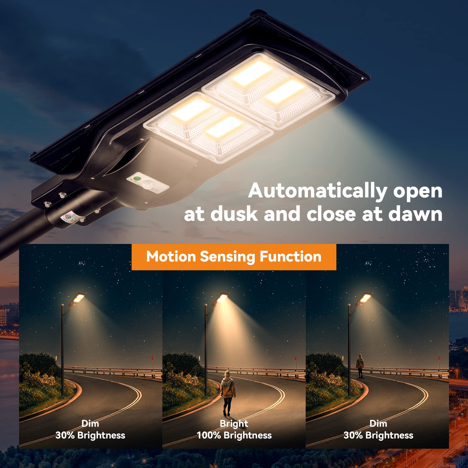 LANGY 120W Solar Street Lights Outdoor 240pcs LED Chips 12000 Lumens, Solar Street Light with Motion Sensor & Dusk to Dawn Solar Powered IP65 with Remote Control, for Barn,Sidewalk, Garden