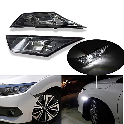 AutoJoy Club JDM Smoked Lens White Full LED Bulb Front Side Marker Light Compatible With 2016-2021 10th Gen Honda Civic Sedan Coupe Hatchback, Powered by 90-SMD LED, Replace OEM Sidemarker Lamps
