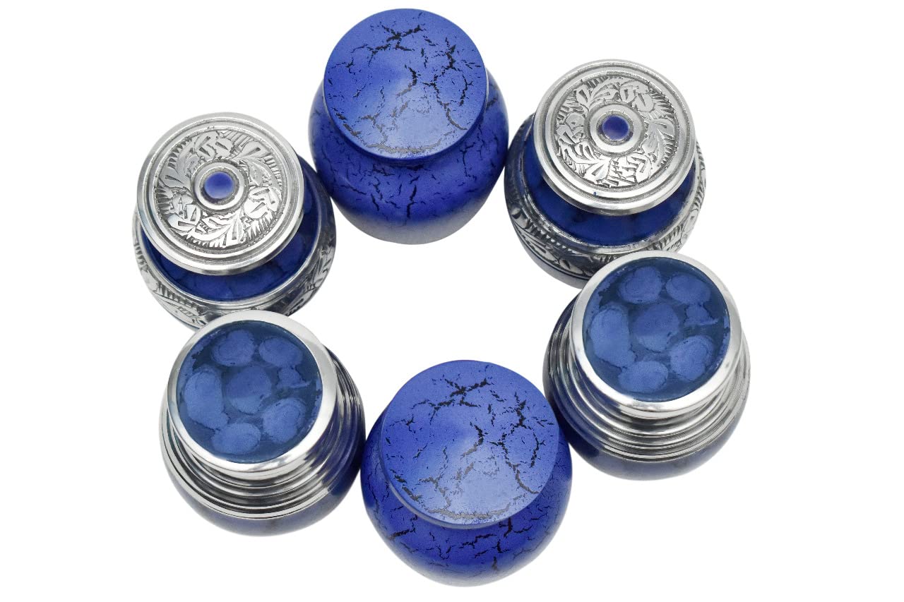 BOLD & DIVINE Small Cremation Urns for Human Ashes | Set of 6-3 Cubic Inches | Mini Keepsake Blue and Silver with Velvet Case