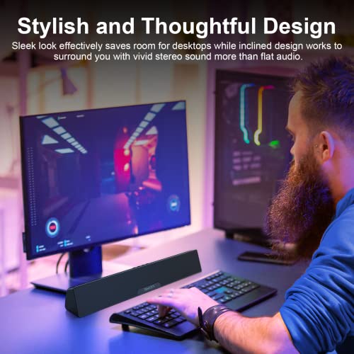 Computer Speakers with Deep Bass, HiFi Stereo Speakers, USB Powered, Computer Sound Bar with Bluetooth and AUX-in, for Desktop, Phones, PC, Tablets, Laptops