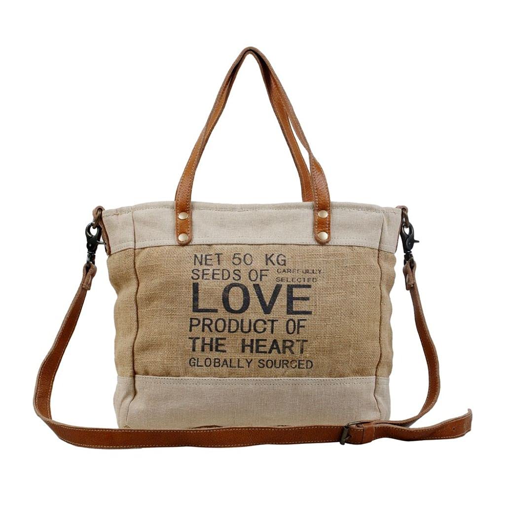 Myra Bag Sustainable Organic Fabric Market Bag Upcycled Cotton & Leather S-2887
