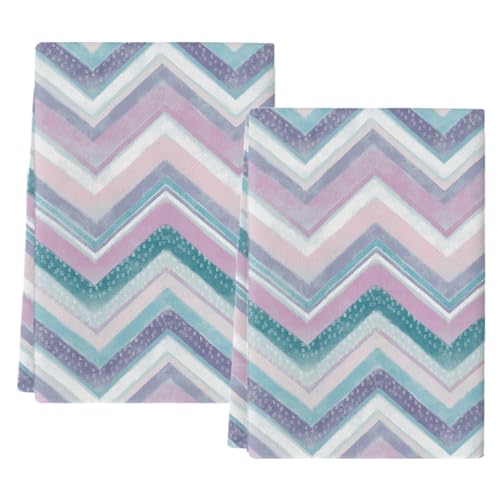 Beisseid Kitchen Dish Towels Pink Chevron Dish Cloth Fingertip Hand Towels Geometric Design Stripe Super Absorbent Soft Cotton Tea Towel 2 PCS