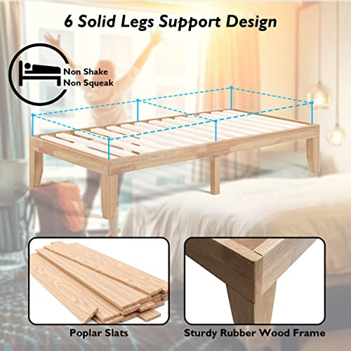 Giantex Twin Wood Platform Bed Frame, 14 Inch Solid Rubber Wood Mattress Foundation, Heavy Duty Wood Slats Support, No Box Spring Needed, Easy Assembly, Natural