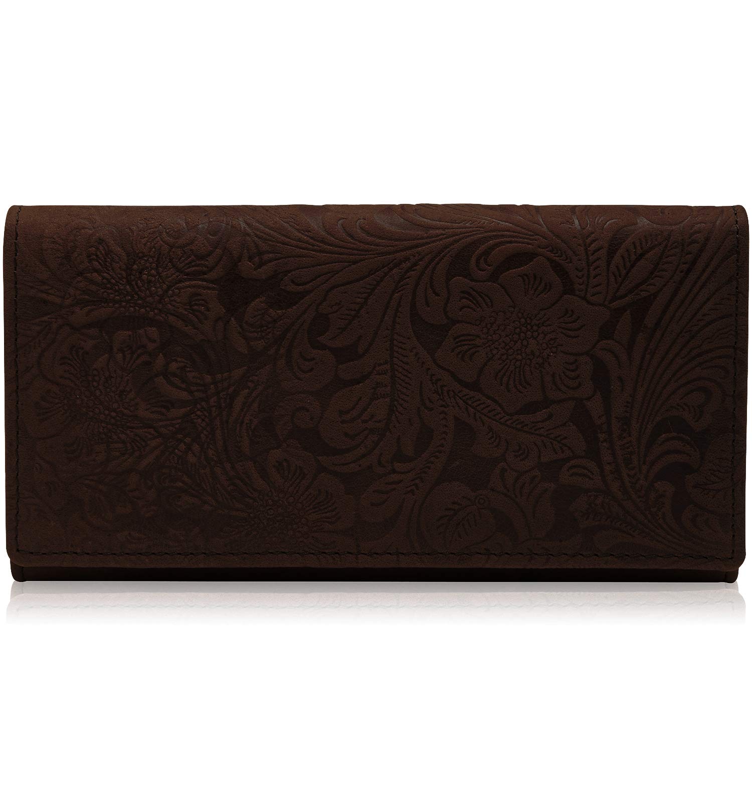 Leather Clutch Organizer Wallets For Women - Suede Womens Wallet Floral Print Organizer With Gifts Box For Her RFID Blocking