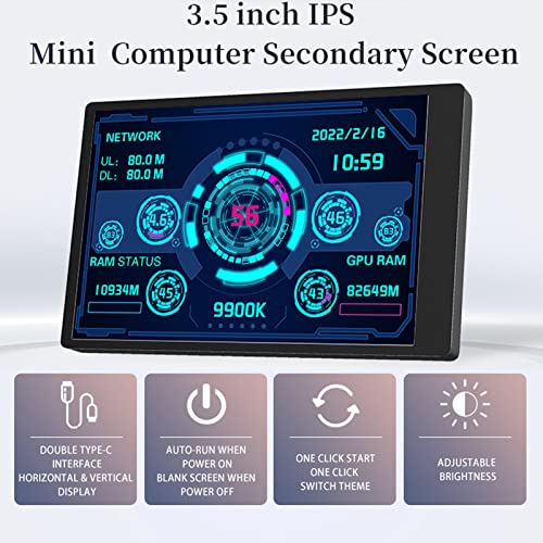 BUZHI 3.5 Inch IPS Display Screen, 3.5 Inch IPS Display Screen USB Secondary Screen Computers CPU GPU RAM D Monitor Time Date Display Horizontal Vertical Screen Switch