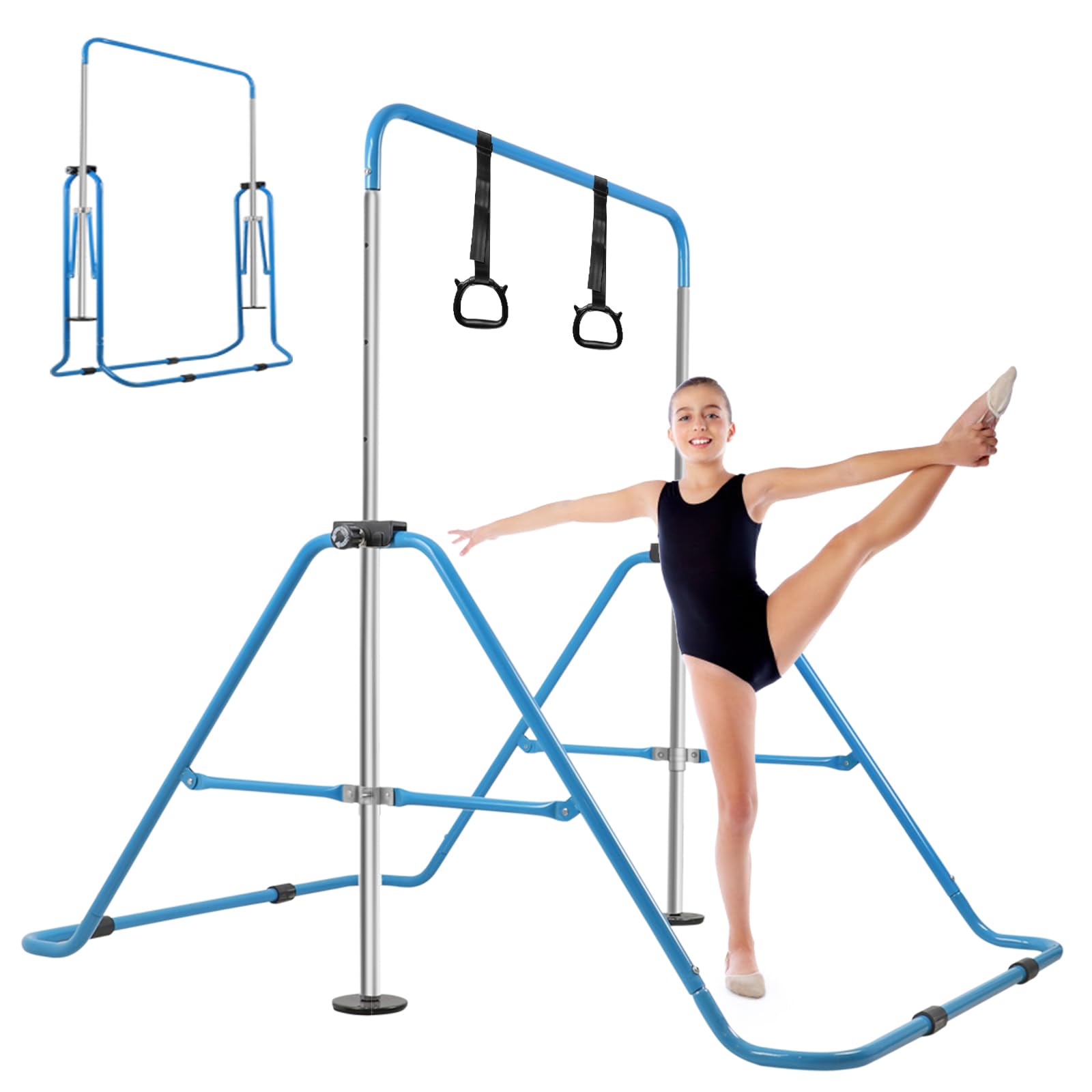 BEEYEO Kids Gymnastics Bar for Home Expandable Adjustable Height Junior Gymnastic Equipments Horizontal Bars Training Kip Bar Equipment for Home/Floor/Practice/Gymnastics (Pink)
