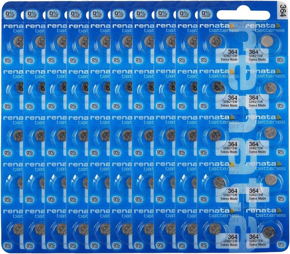 Renata 364 SR621SW Batteries - 1.55V Silver Oxide 364 Watch Battery (100 Count)