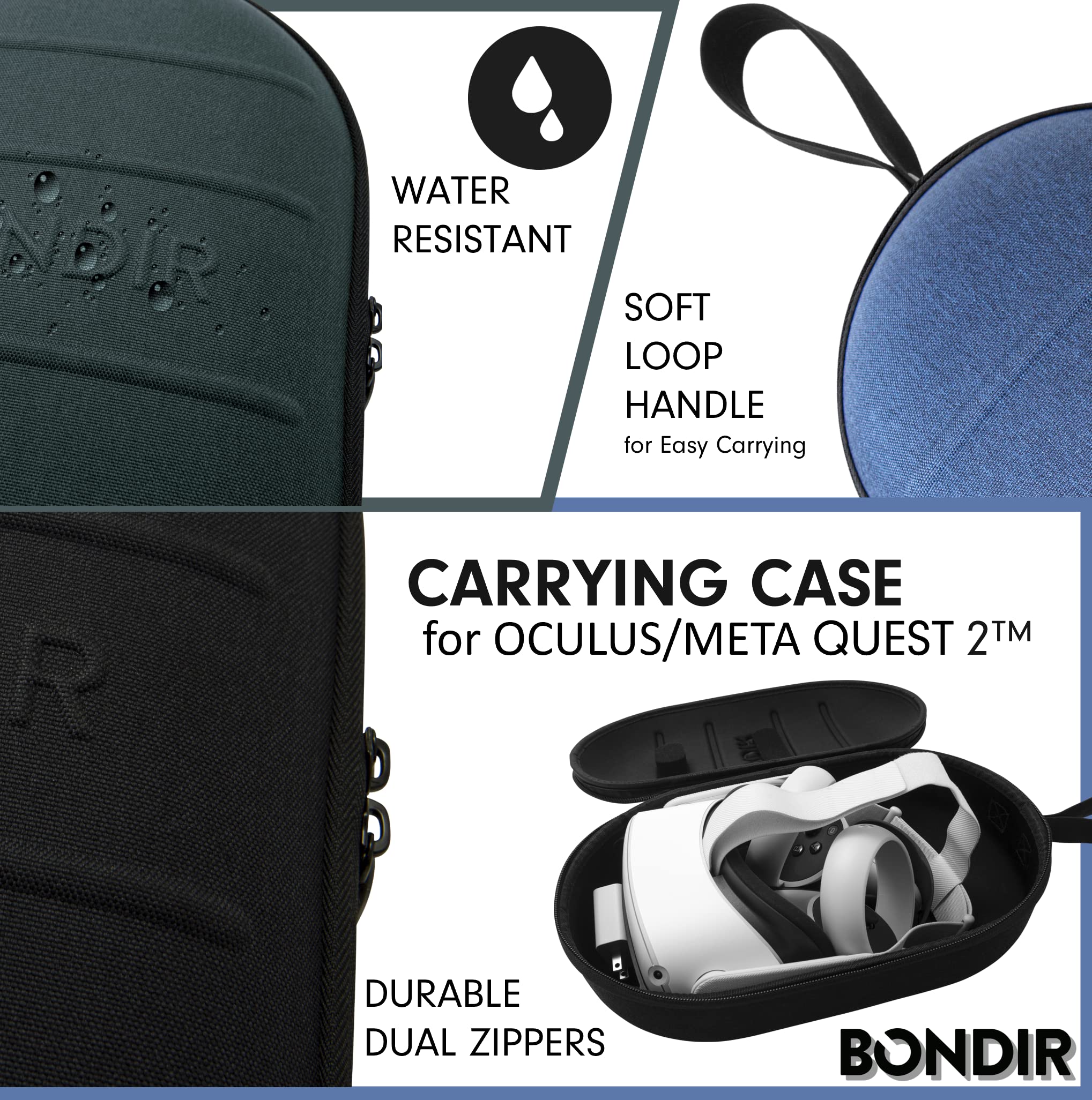BONDIR Carrying Case for Oculus/Meta Quest 2 / Meta Quest 3 (Navy Blue)
