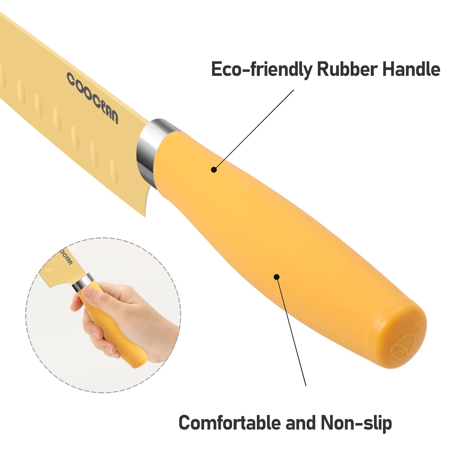 COOCLAN Santoku Knife 7 Inch with Sheath Ultra Sharp High Carbon Stainless Steel Santoku Knife Chefs Knife with Non-stick Coating Kitchen Chef Knife with Ergonomic Non-slip Hand Ideal Gift