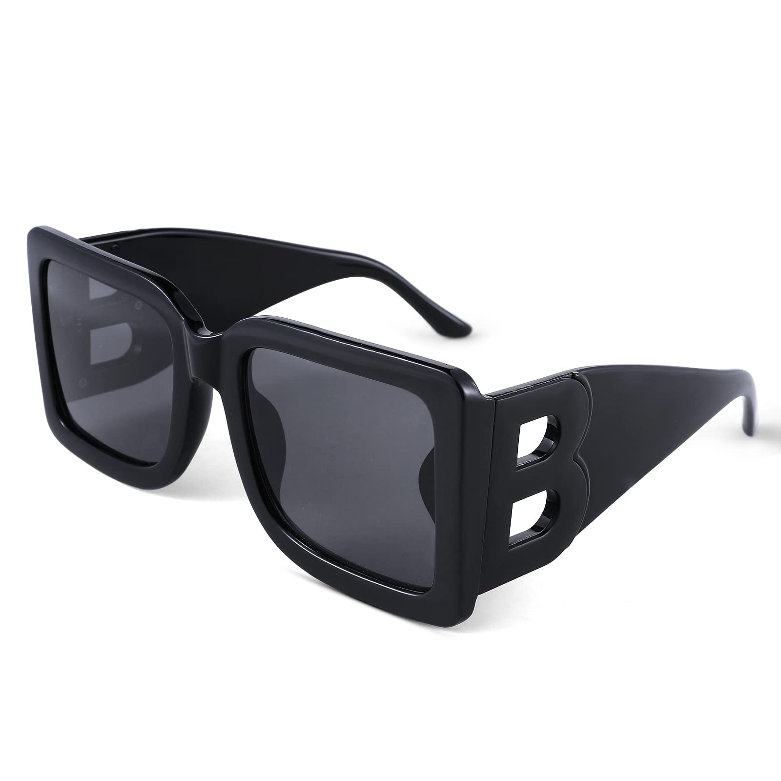 Bouryo Fashion Big Square Sunglasses for Women Men Trendy Black Thick Frame Luxury Designer Oversized Sun Glasses