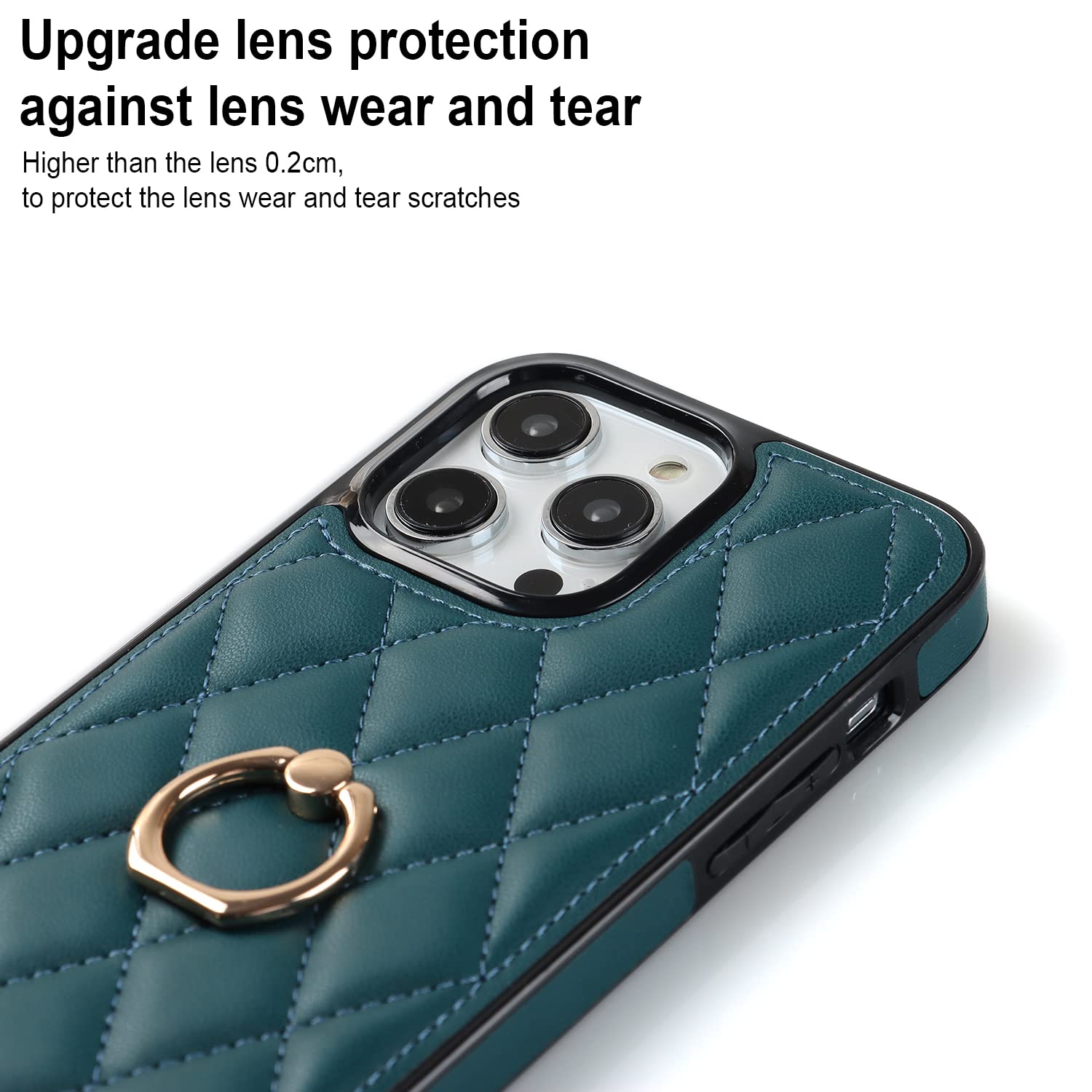 Asuwish Phone Case for iPhone 14 Pro Max 6.7 inch with Tempered Glass Screen Protector Ring Holder Kickstand Soft Quilted Leather Protective Cover iPhone14promax 5G i iPhone14 ProMax Women Men Black