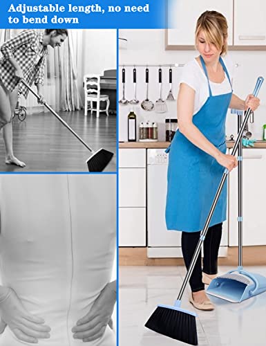 Broom and Dustpan Set for Home with Long Handle Upright 50'' Broom with Dustpan Combo Set Broom and Dustpan Set Heavy Duty Indoor Outdoor Broom for Kitchen Office Lobby Use