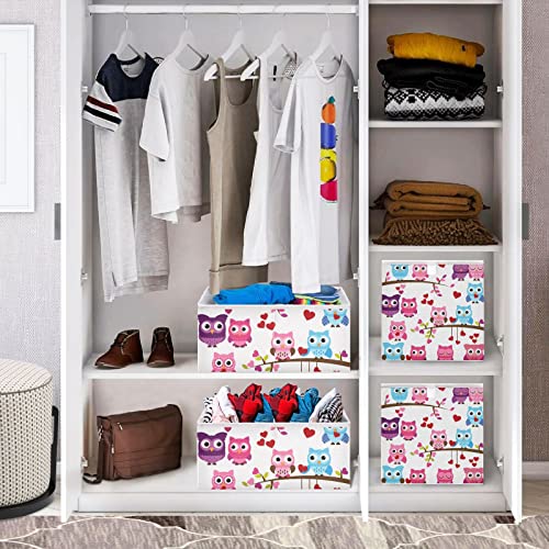 Qilmy Owl Cube Storage Bin Collapsible Storage Box Canvas Toy Basket Large Foldable Storage Organizer for Living Room Bedroom Kitchen Kids Room
