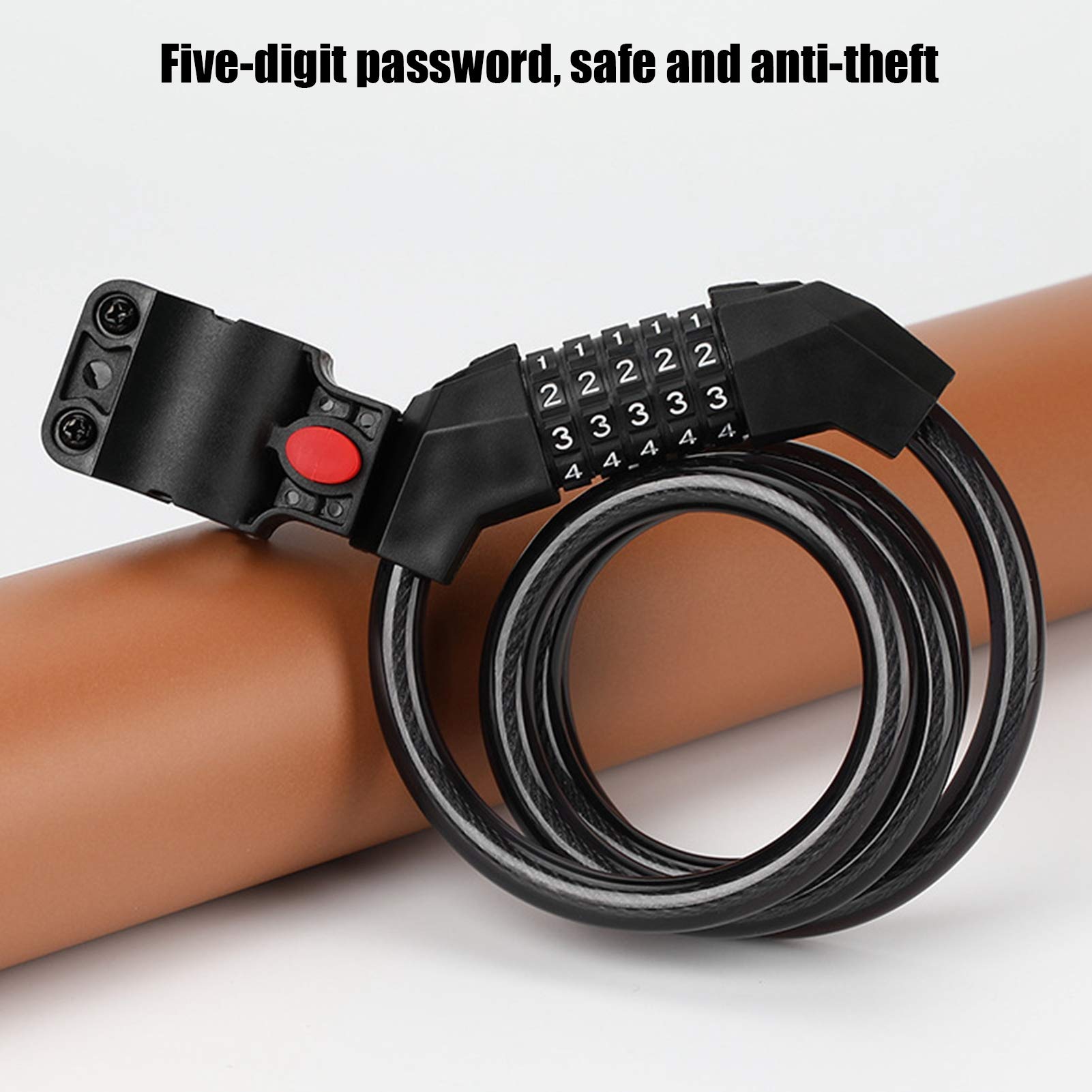 Bicycle Lock, Bike Steel Cable Lock 5-Digit Password Anti-Theft Lock for Cycling Security Bicycle Accessories(Black)