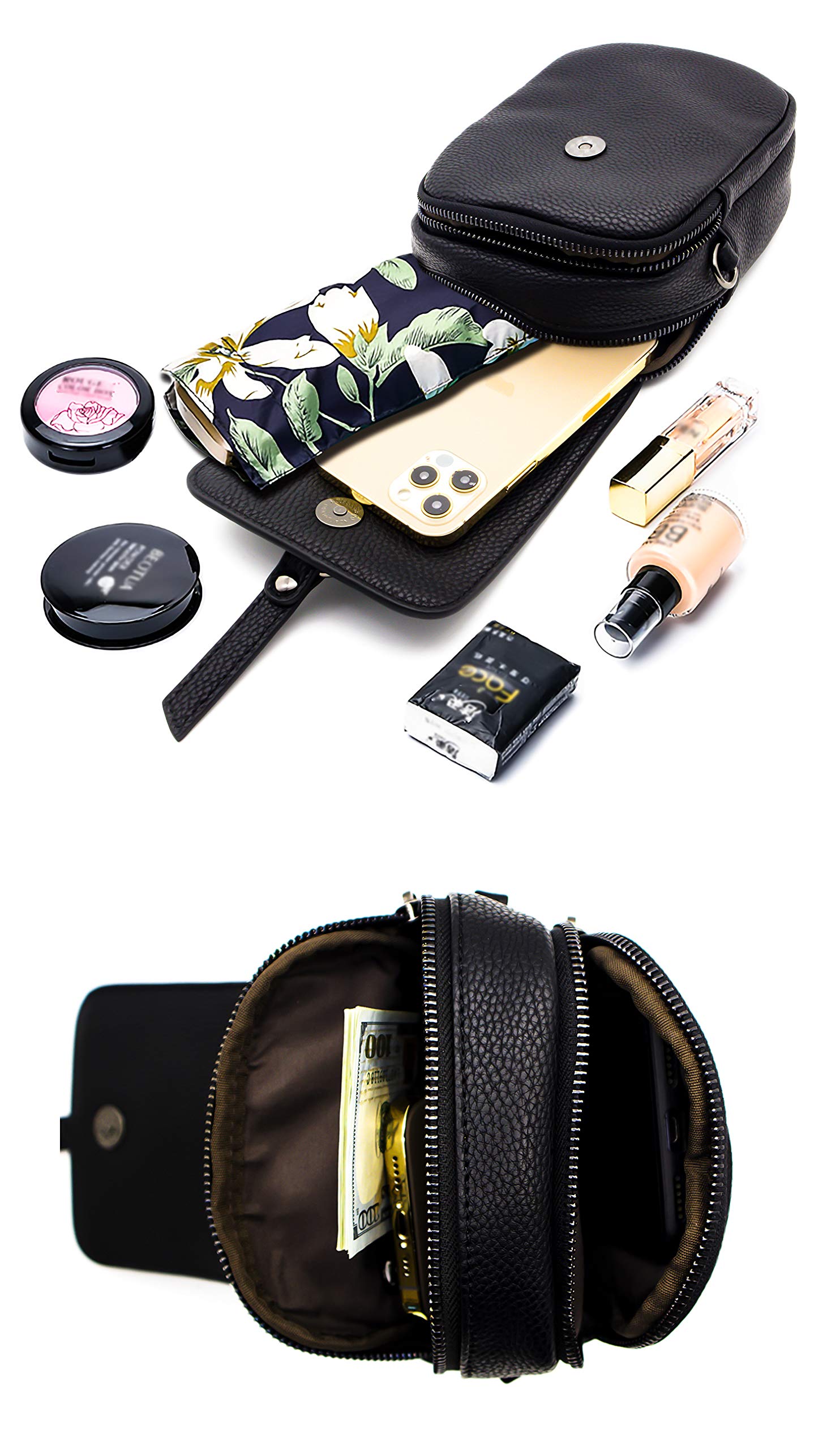 Lecanedo Small Crossbody Bag Cellphone Purse for Women, Leather Purse Shoulder Bags Black