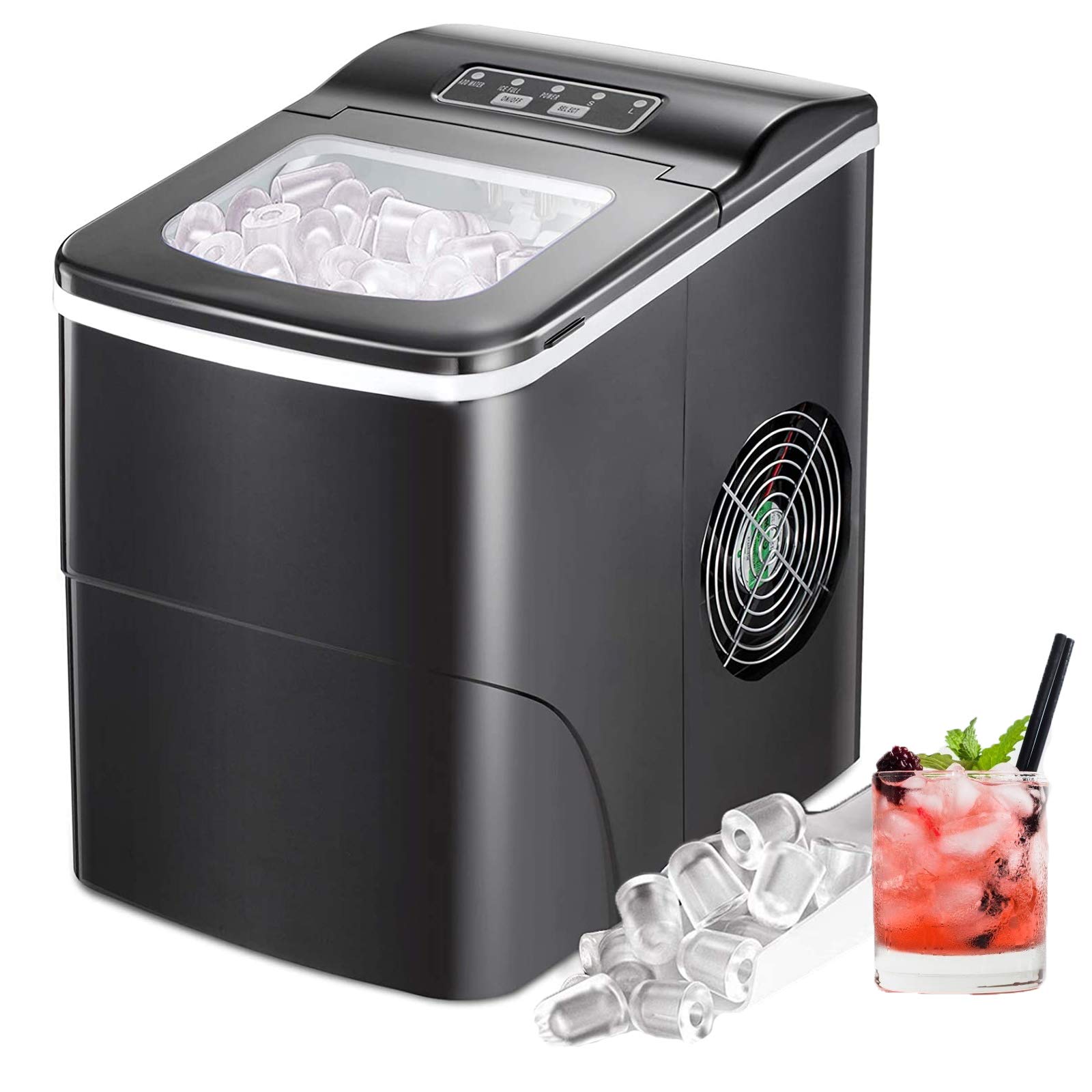Electactic Ice Maker Machine for Countertop, 26Lbs/24H Portable Electric Ice Makers, Compact Ice Cube Maker with Ice Scoop and Basket 9 Cubes Ready in 6-8 Minutes,Ice Making Machine for Home(Black)