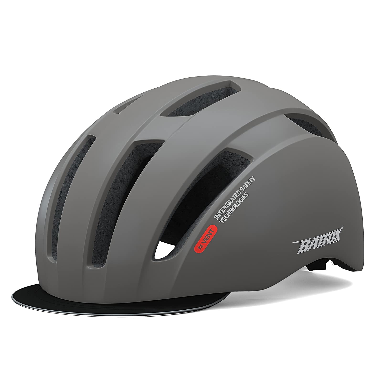 BATFOX Bike Helmet Men Women Street Road Bicycle Helmets Cycling Adults with Rear Light Reflective Coat Sun Visor Anti-Scratch (Grey)