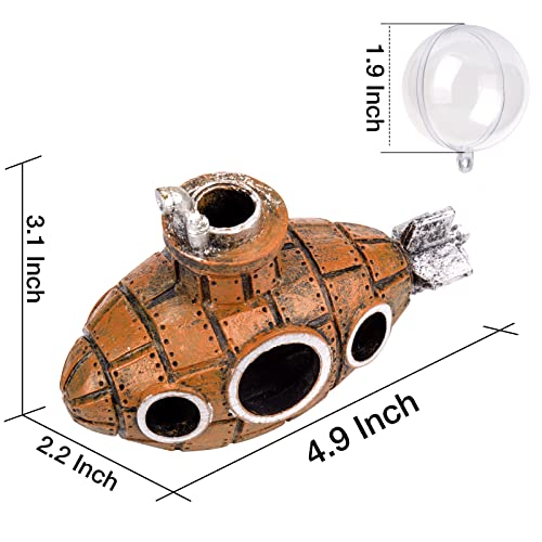Floating Fish Tank Decoration, Little Cute Retro Submarine Aquarium Decoration with Two Float Balls , Resinous Fish Tank Accessorie, Safe Fish Toy for Betta Cichlid Goldfish Shrimps Hermit Crabs