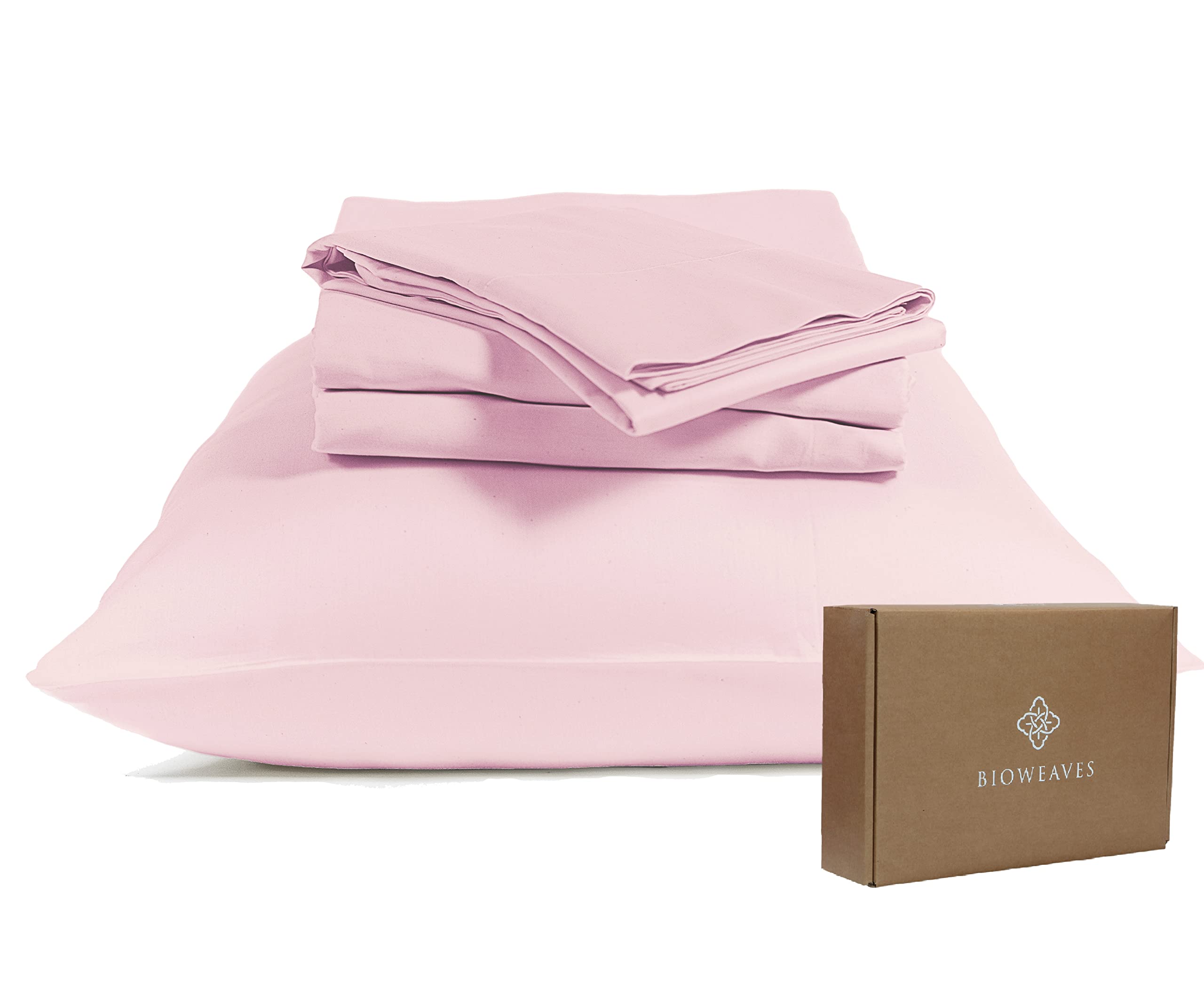 BIOWEAVES 100% Organic Cotton Sheets, 300 Thread Count 4-Piece GOTS Certified Bed Sheet Set Fits Mattress Upto 17" Deep Pocket, Soft & Silky Sateen Weave (King, Undyed Natural)