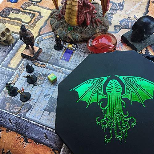 Fantasydice-Cthulhu Tome-Green - Dice Tray - 9" Octagon with Lid and Dice Staging Area- Holds 5 Sets(7 Dice Set/Standard) for All Tabletop RPGs Like D&D, Call of Cthulhu, Shadowrun.