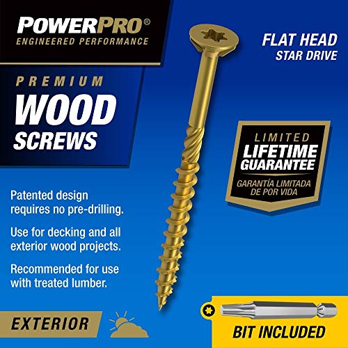 Power Pro 48616 Wood Screws, #10 x 4-1/2", Premium Outdoor Deck Screws, Rust Resistant, Epoxy Coated Bronze, 5lb Tub, 237 pcs