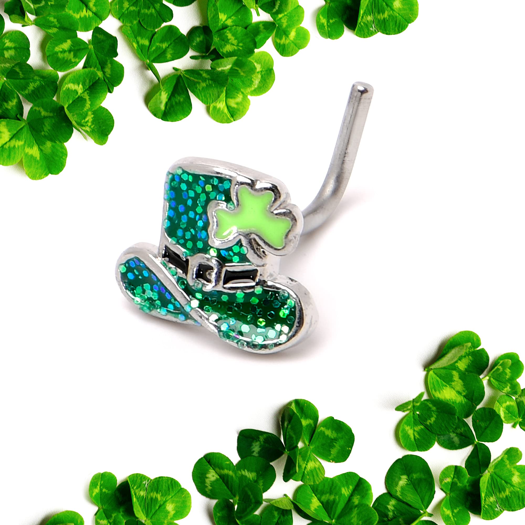 Body Candy Womens 20G 7mm 316L Steel L Shaped Nose Ring Top Hat Shamrock Mens Nose Stud Body Piercing Jewelry