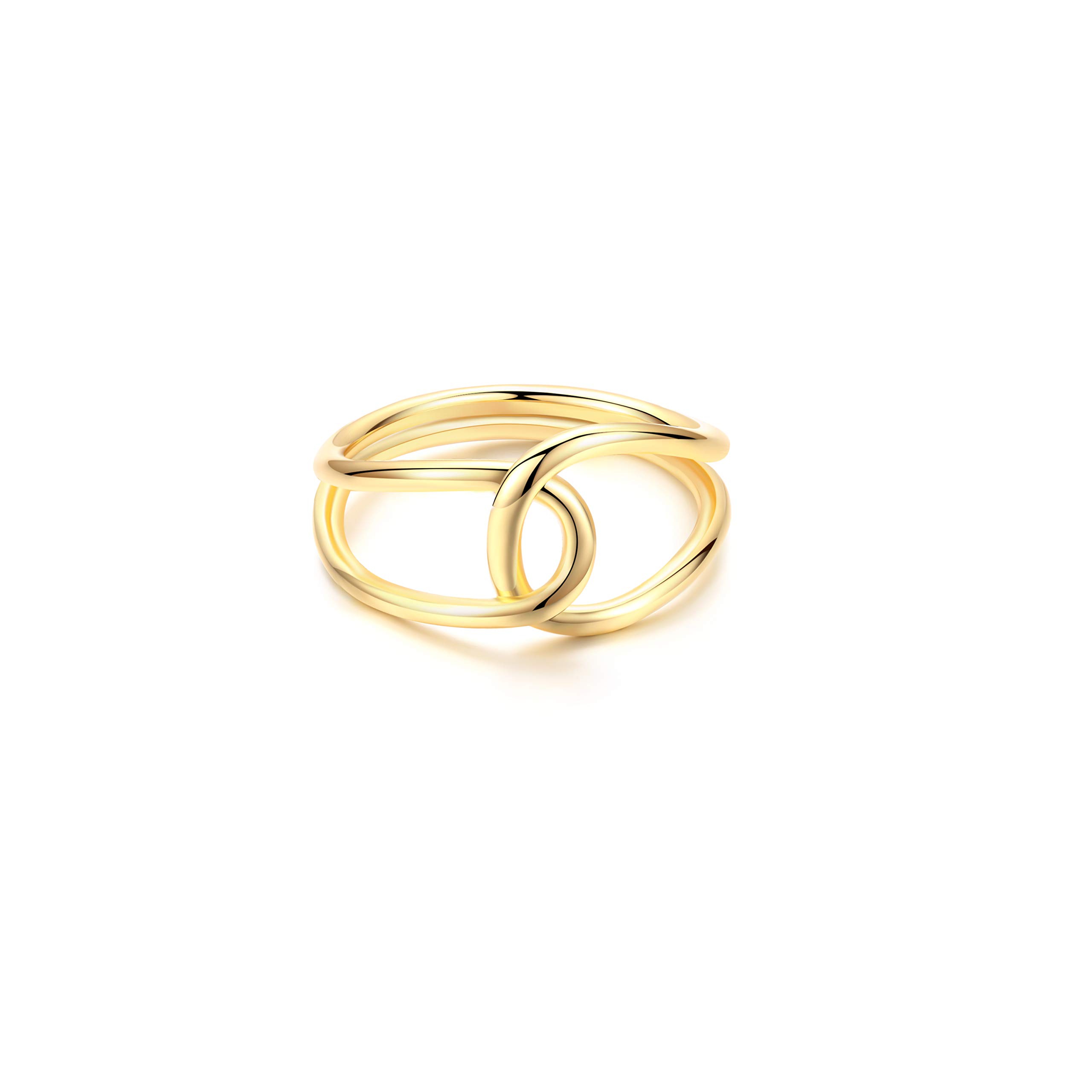Befettly Gold Dainty V Minimalist Ring Sterling Silver Open Bar CZ Eternity Bands Circle Adjustable Ring for Women(2circle-7)