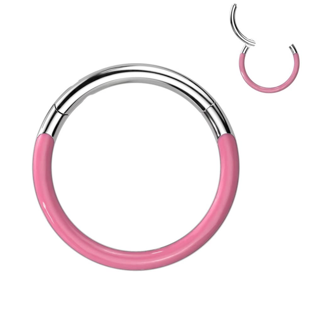 BODY DAZZ 16G Glow in the Dark Titanium Hinged Segment Ring Clicker Cartilage, Septum, Daith Piercing Jewelry (16 Gauge 8mm, Pink (Front Facing))