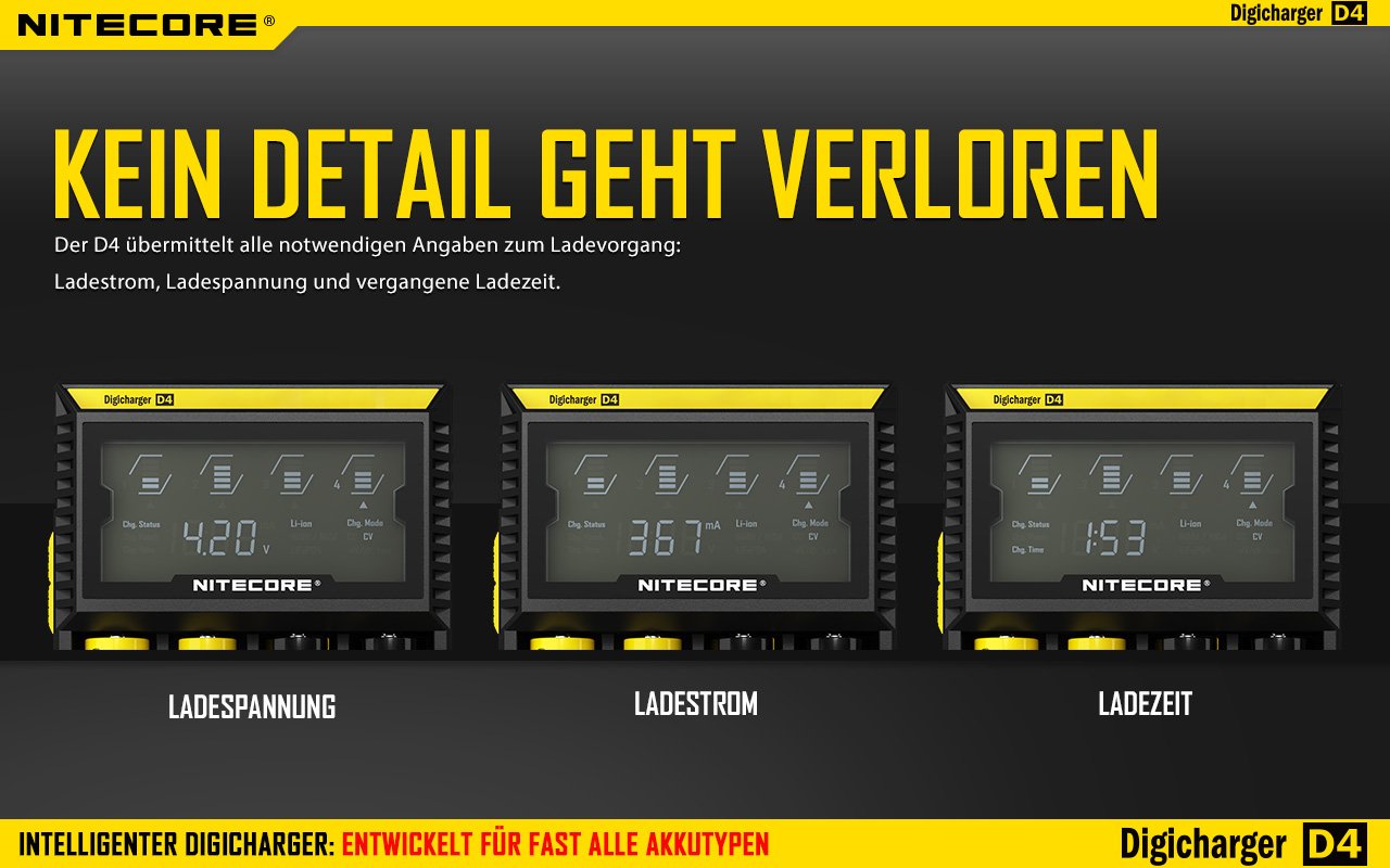Nitecore Digicharger D4 Battery Four Bays Charger with LCD Display