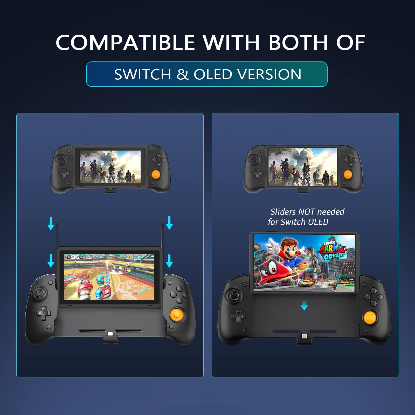 Nargos Grip Controller for Switch/Switch OLED, Ergonomic Handheld Gamepad with 6-Axis Gyro, Dual Motor Vibration and Screen Capture Button (Black)