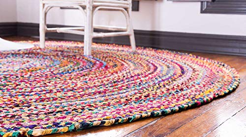 Unique Loom Braided Chindi Collection Area Rug - Layer (3' 3" Round, Multi/ Blue)
