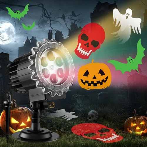 Beforalla Brighter Halloween Decorations Projector Lights Outdoor 2023 Upgrade, Halloween Skeleton Ghost Bats Pumpkin Decor Light for Outside The House/Window/Garden (YU01)