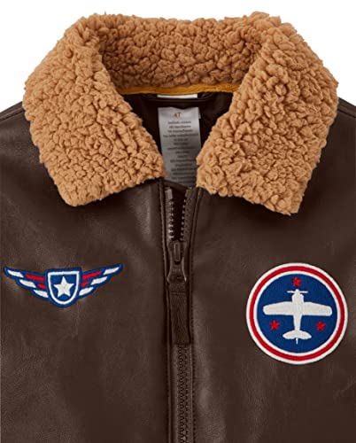 Gymboree,and Toddler Boys Embroidered Faux Leather Jacket,AVIATOR BROWN,5T